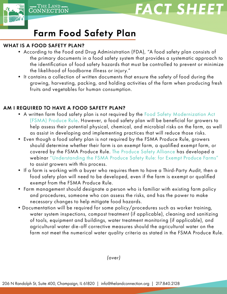Farm Food Safety Plan - Fact Sheet - The Land Connection